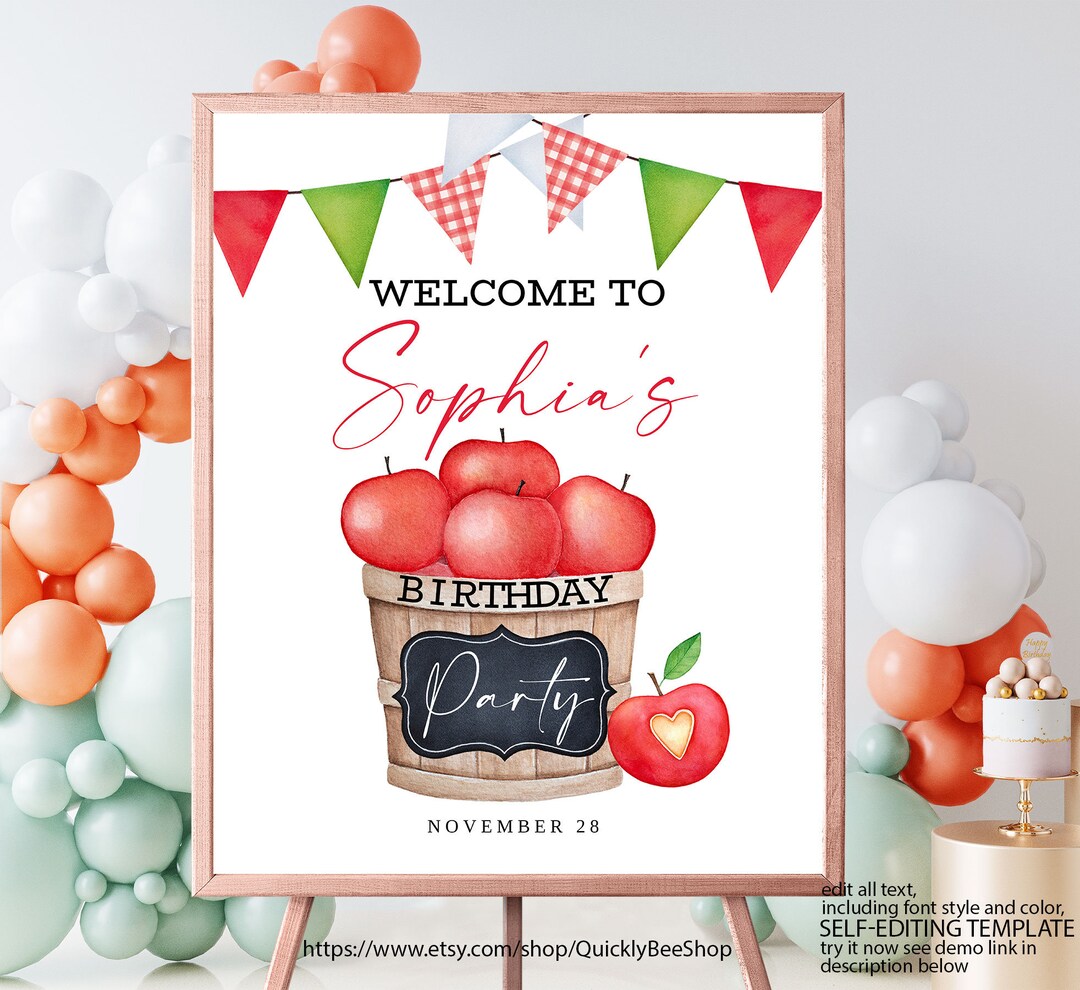 Welcome Sign Template Fall Apple Birthday, Printable Editable Birthday ...