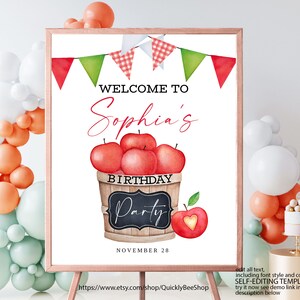 Welcome Sign Template Fall Apple Birthday, Printable Editable Birthday ...