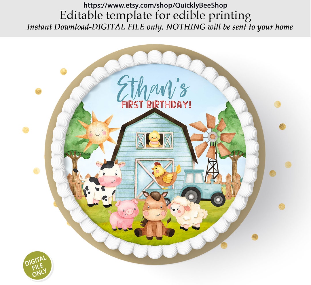 Editable Farm Birthday Party Cake Topper Template, Farm Cake Topper, Do ...