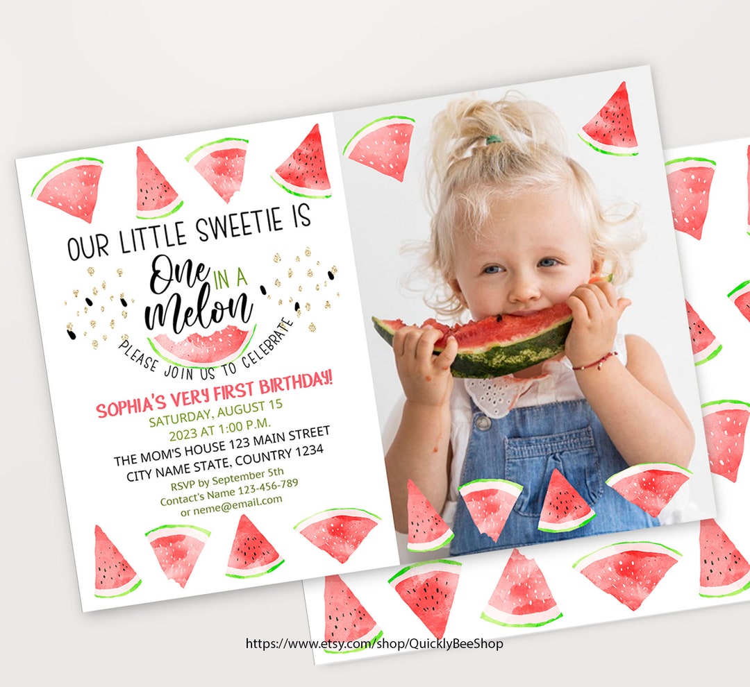 Watermelon Photo Invitation, Watermelon Birthday Invitation, One in a ...