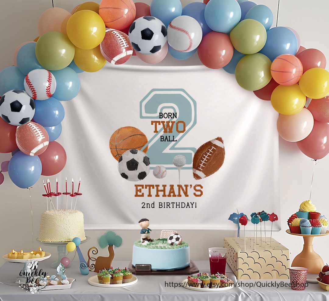 Born 2 Ball Backdrop for Boy, 2nd Birthday Banner, Let's Have a Ball ...