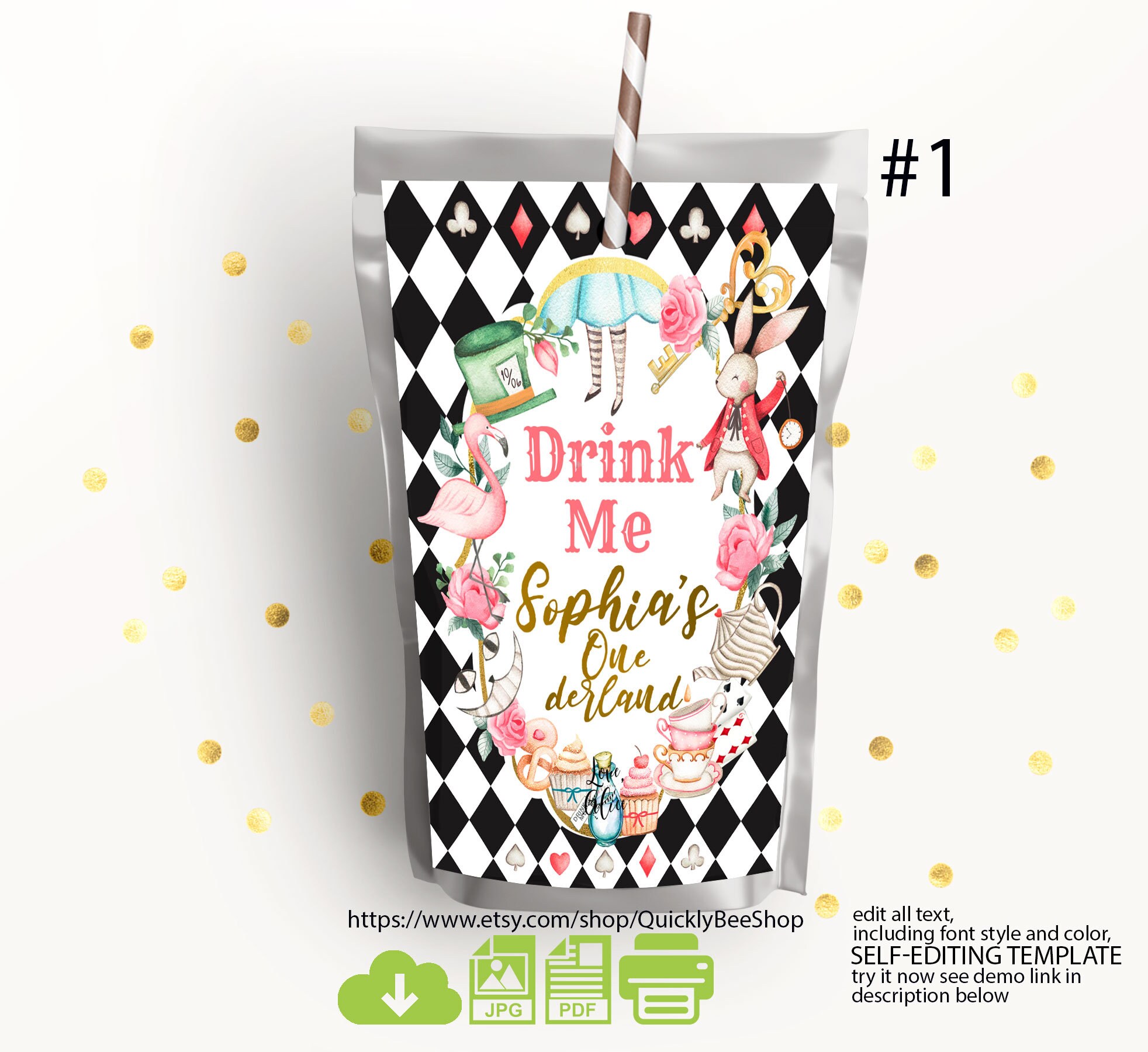 Alice in Wonderland Capri Sun Labels Juice Pouch Labels Alice - Etsy