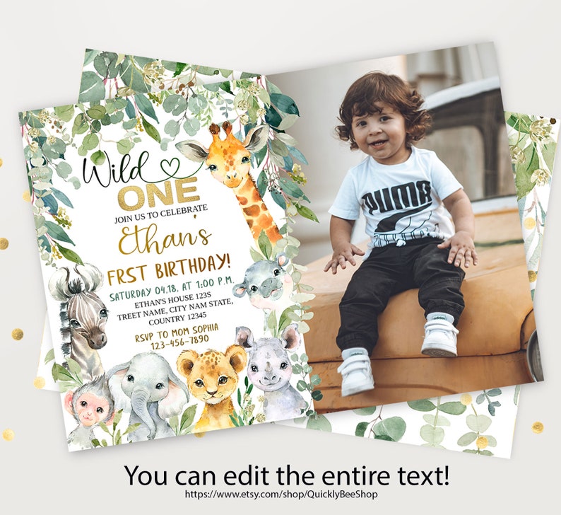 EDITABLE Safari Birthday Invitation Boy Wild One 1st Birthday - Etsy