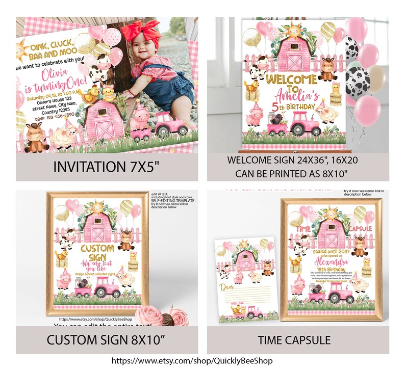 EDITABLE Farm Birthday Party Bundle Digital Template Farm - Etsy