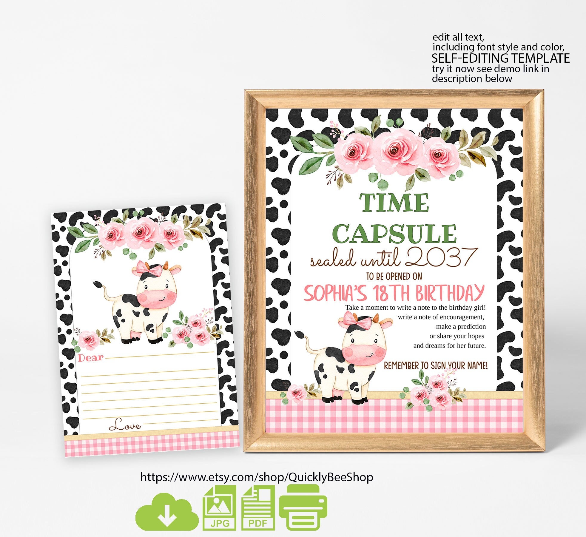 Editable Cow Time Capsule Sign Note Card Cow Time Capsule - Etsy
