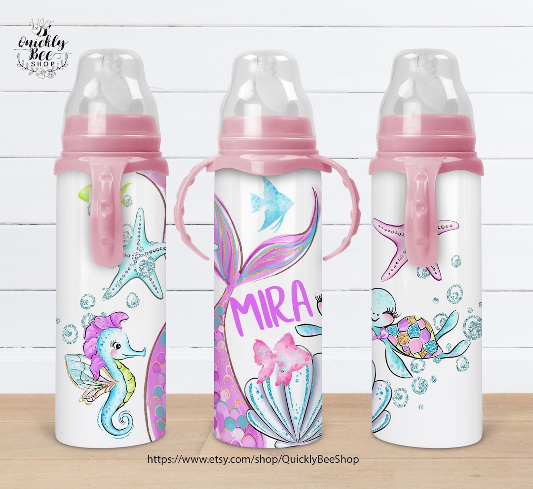 8oz Baby Bottle Sublimation Design, Violet Tail Mermaid Baby Bottle ...