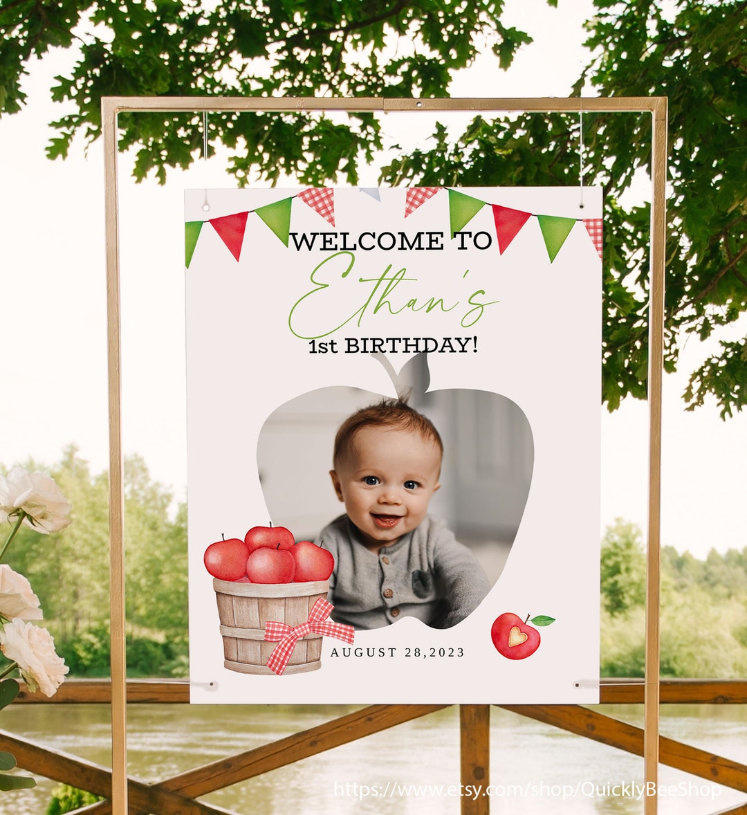 Welcome Sign Template Apple Birthday, Editable Birthday Welcome Sign ...