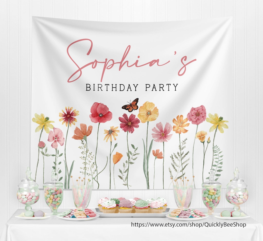 Wildflower Birthday Backdrop, 1st Birthday Wildflower Table Decor, Wild ...