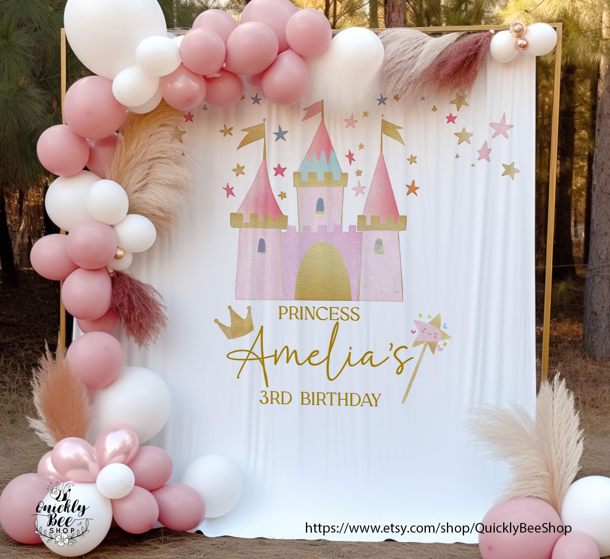 Princess Birthday Backdrop Pink, Girl First Birthday Backdrop, Princess ...