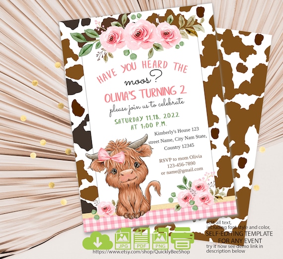 Highland Cow Invitation Instant Download Cow Invitations - Etsy