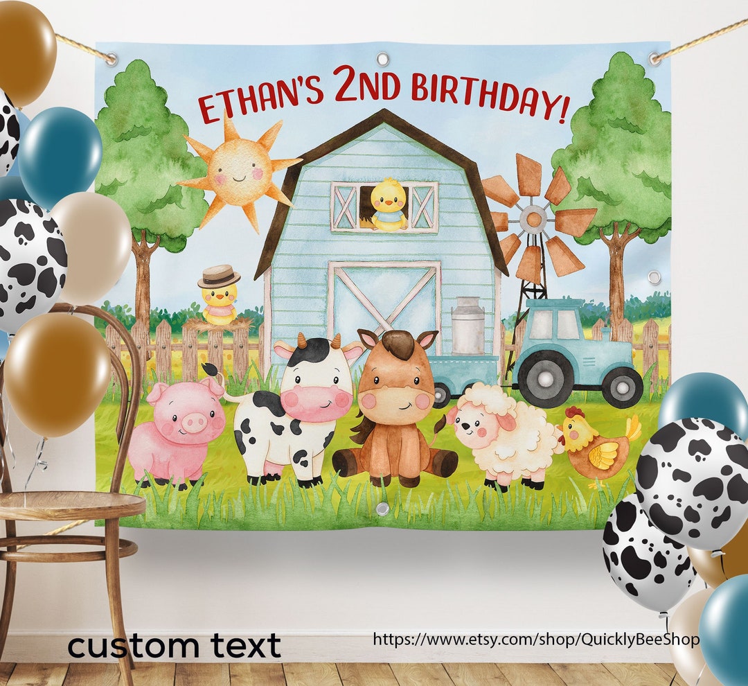 Blue Farm Backdrop, Barn Backdrop, Farm Birthday, Farmhouse Birthday ...