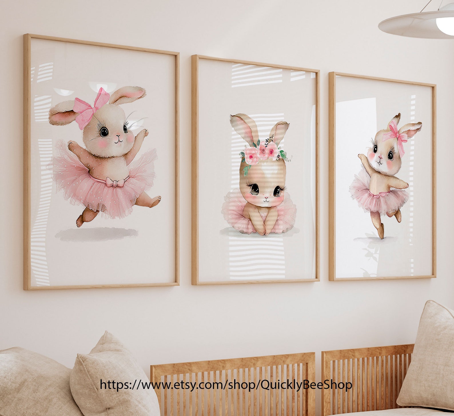 Bunny Ballerina Wall Art, Ballerina Bunny Nursery Wall Decor Set of 3 ...