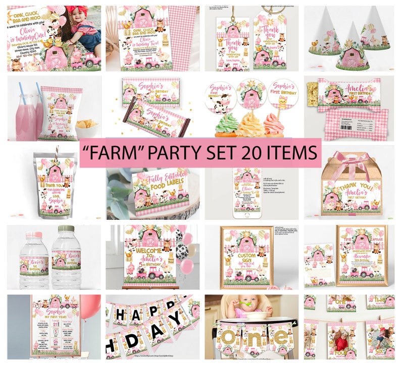 EDITABLE Farm Birthday Party Bundle Digital Template Farm - Etsy