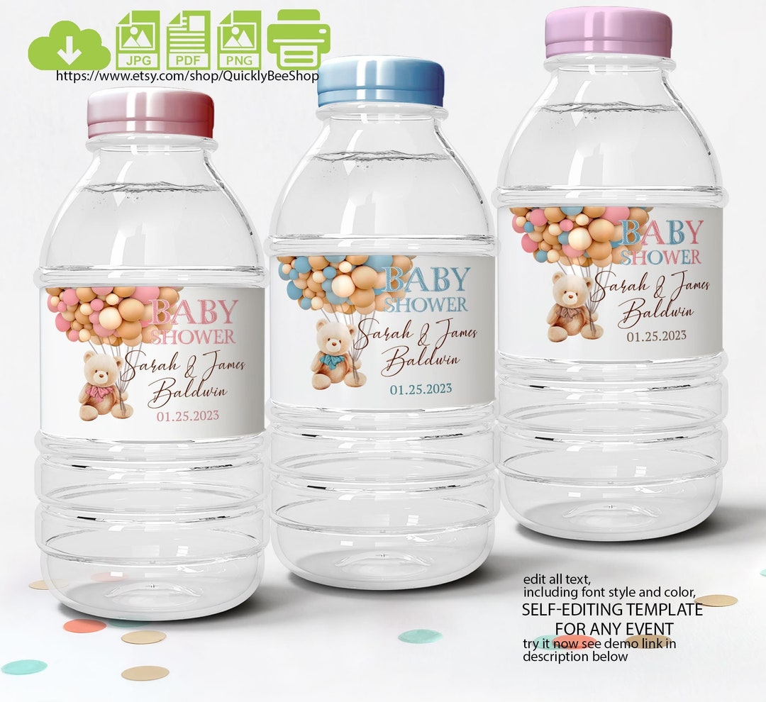 Teddy Bear Baby Shower Water Bottle Label, Boy Baby Shower Bottle Label ...