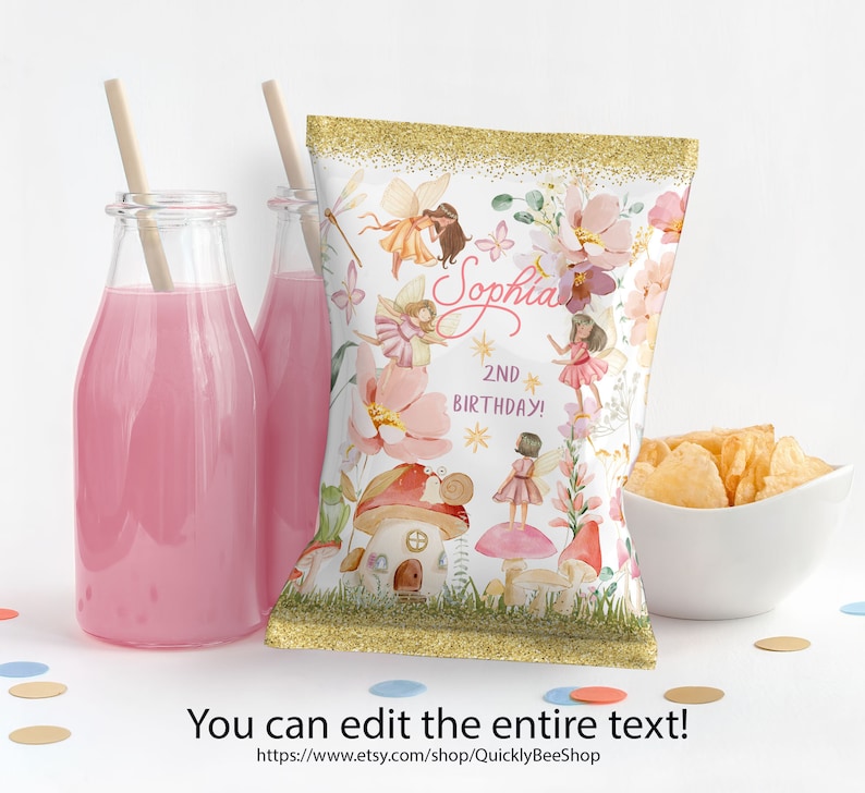 Set Fairy Chips Bag, Juice Bags, Fairy Water Bottle Labels, Candy Bar ...