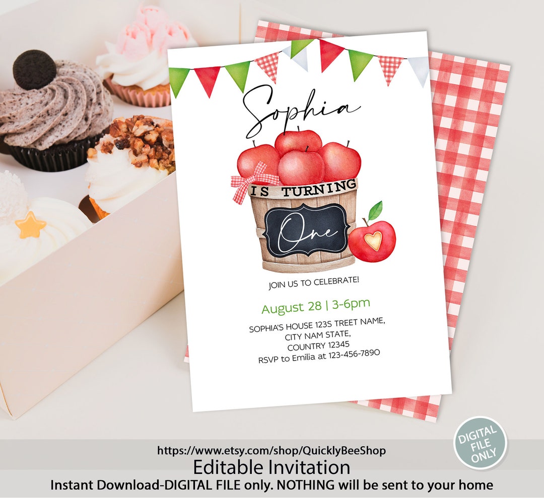 Apple Birthday Invitation Template, Fall Birthday Party, Apple of Our ...