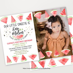 Watermelon Photo Invitation, Watermelon Birthday Invitation, One in a ...
