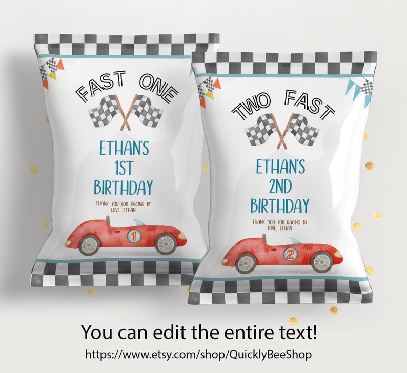 Race Car Red Birthday Party Decor Chip Bag Wrapper Treat - Etsy