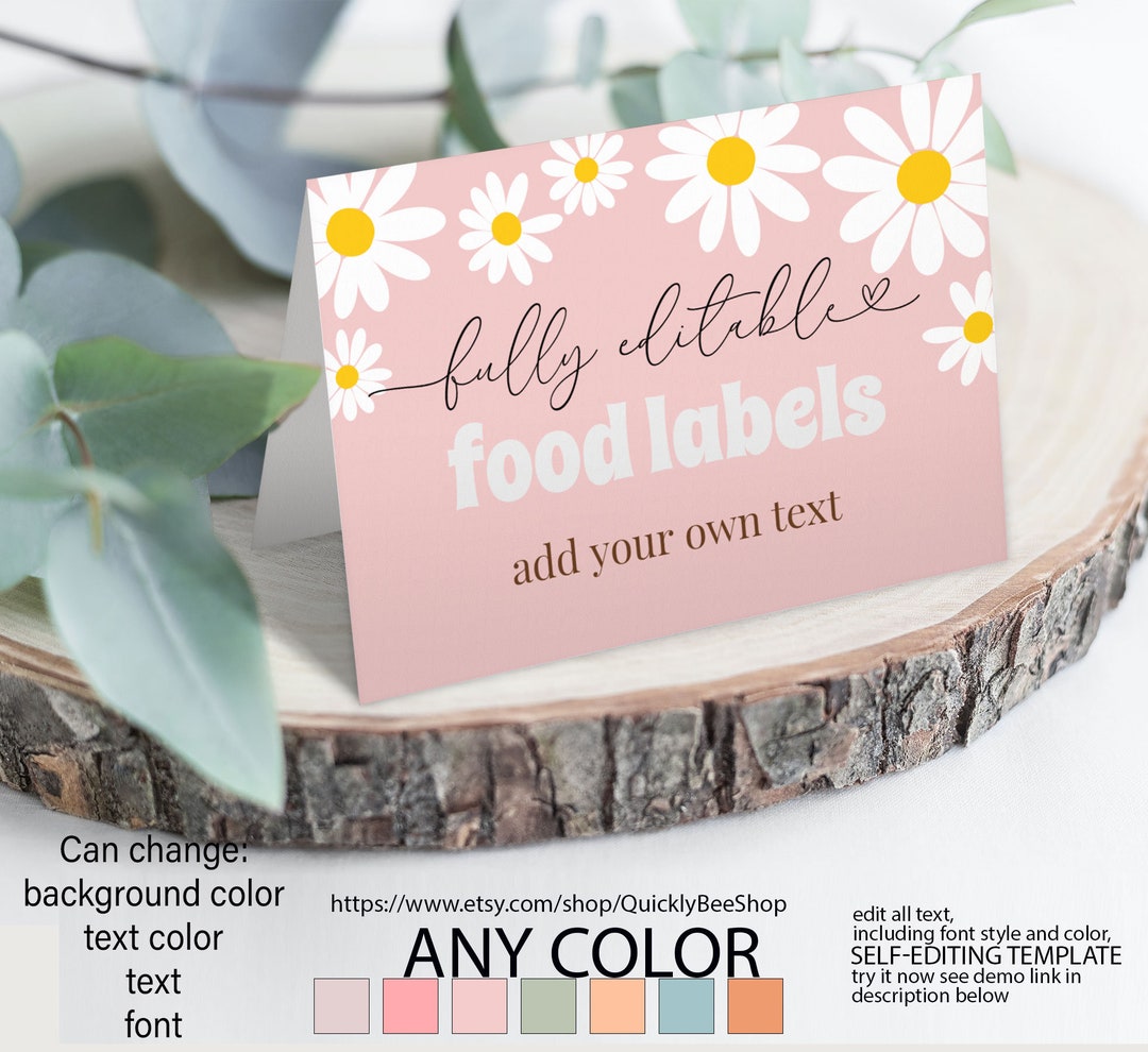 Daisy Birthday Party Food Labels, Bohemian Daisy Hippy Birthday, Buffet ...