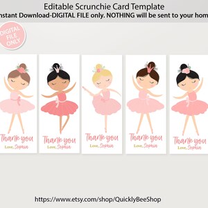 Ballerina Scrunchie Card Template, Ballet Dancer Party Favor Cards ...