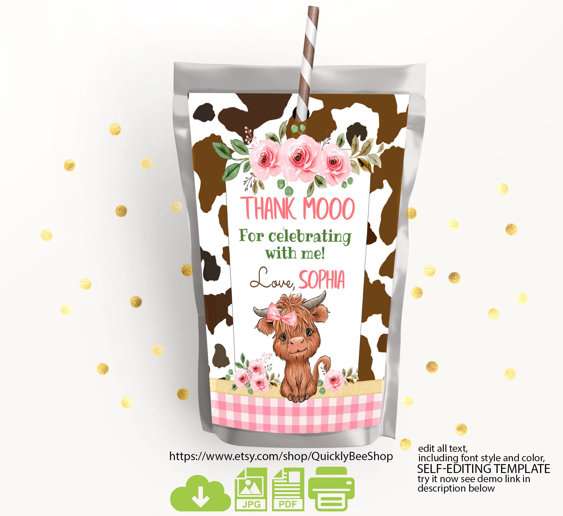 Editable Holy Cow Capri Sun Label Farm Juice Bag Label - Etsy