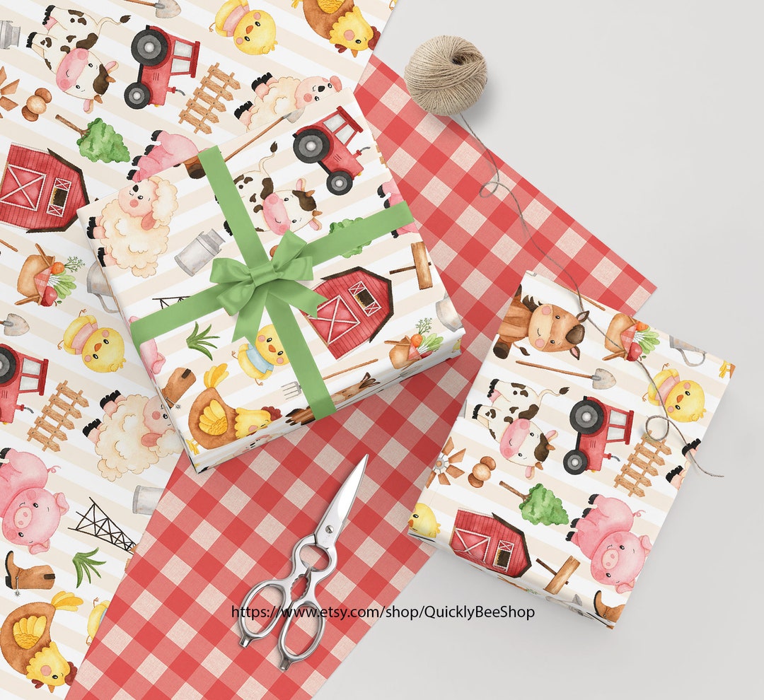 Farm Wrapping Paper, Red Farm, Fun Animal Gift Wrap for Boys, Girls ...