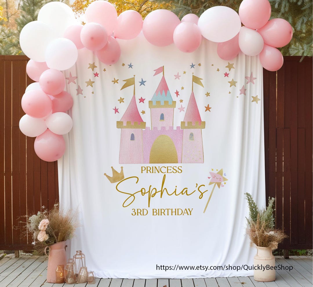 Princess Birthday Backdrop Pink, Girl First Birthday Backdrop, Princess ...