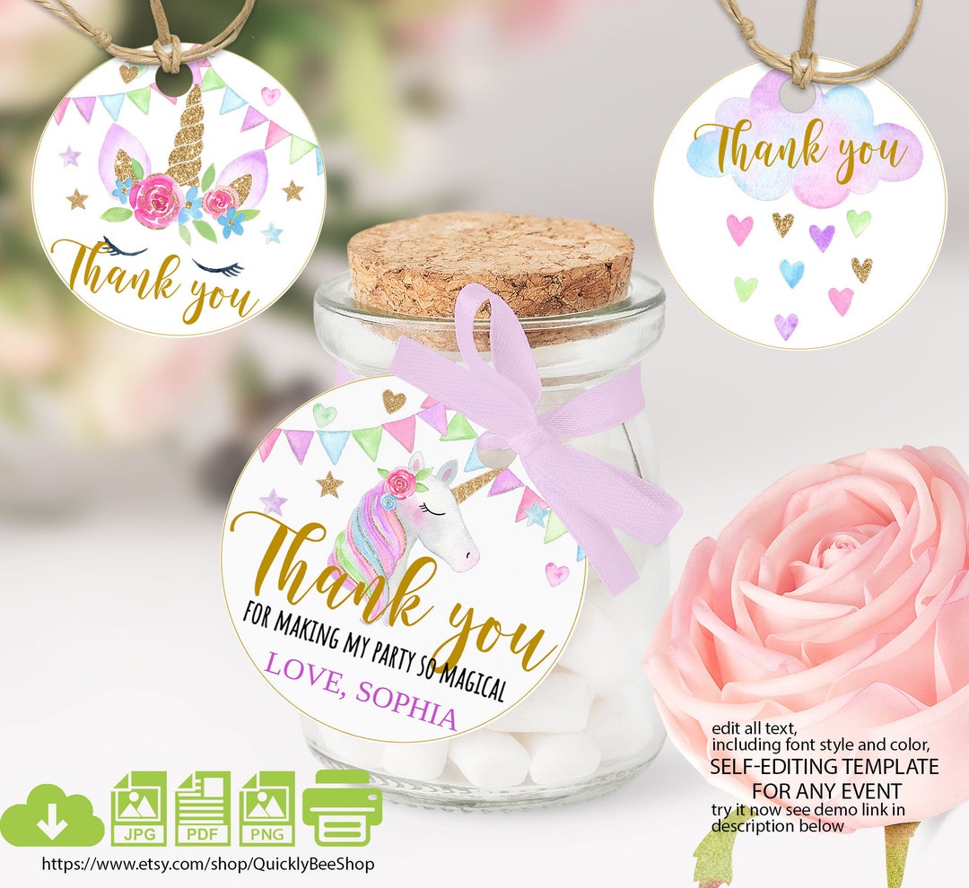 Unicorn Round Favor Tag Template, Unicorn Round Thank You Tag, Unicorn ...