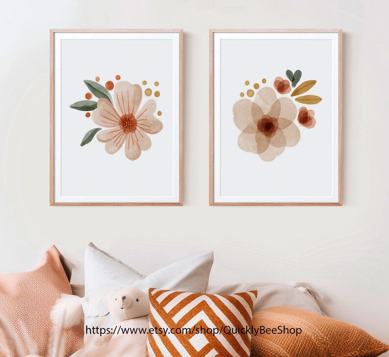 Watercolor Floral Wall Art, Watercolor Flower Art, Neutral Rainbow ...
