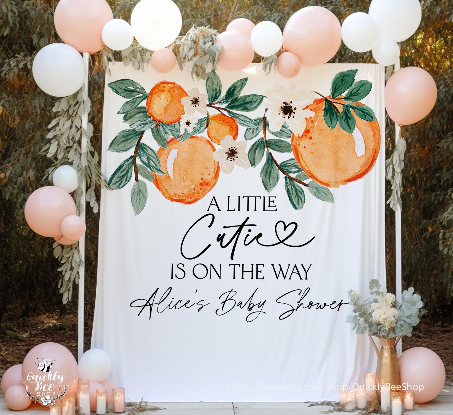 Orange Cutie Baby Shower Backdrop, Personalized Clementine Sign, Little ...