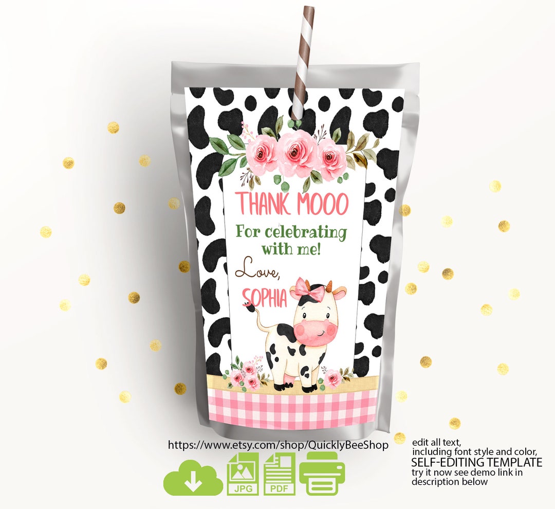 Editable Holy Cow Capri Sun Label, Farm Juice Bag Label, Printable Cow ...