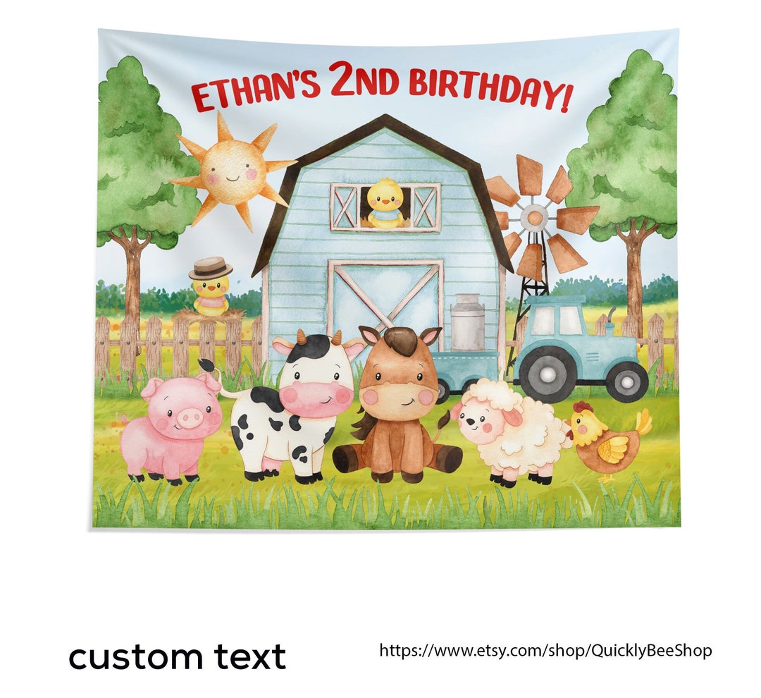 Blue Farm Backdrop, Barn Backdrop, Farm Birthday, Farmhouse Birthday ...