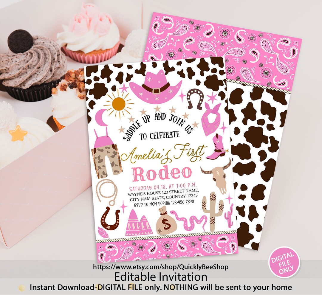 Editable My First Rodeo Invitation Cowgirl Birthday Invite Wild West ...