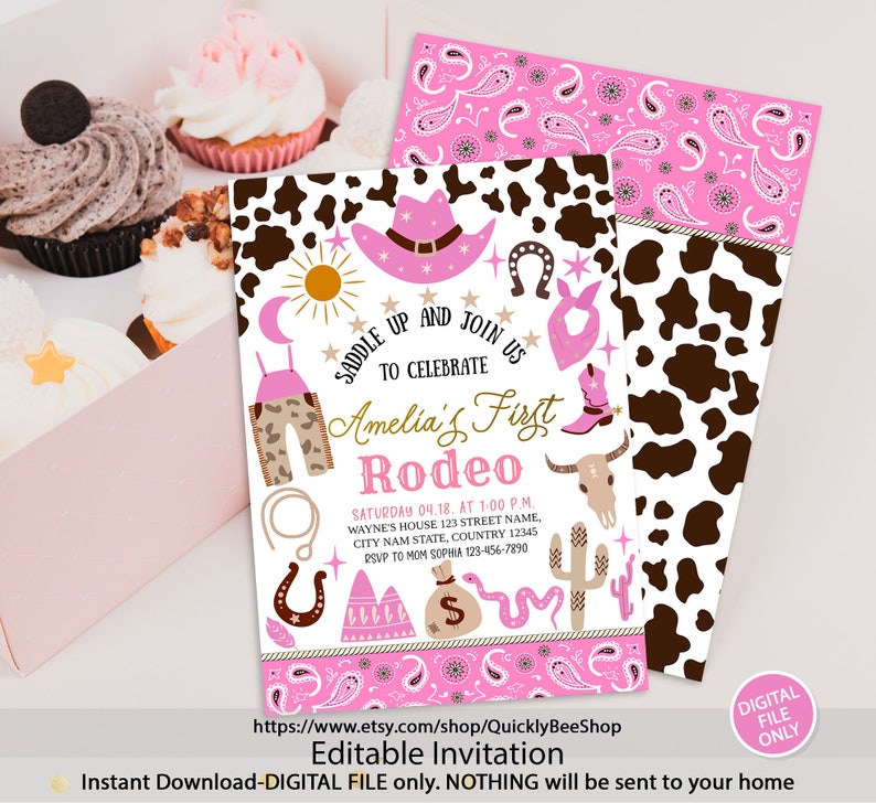 Editable My First Rodeo Invitation Cowgirl Birthday Invite Wild West ...