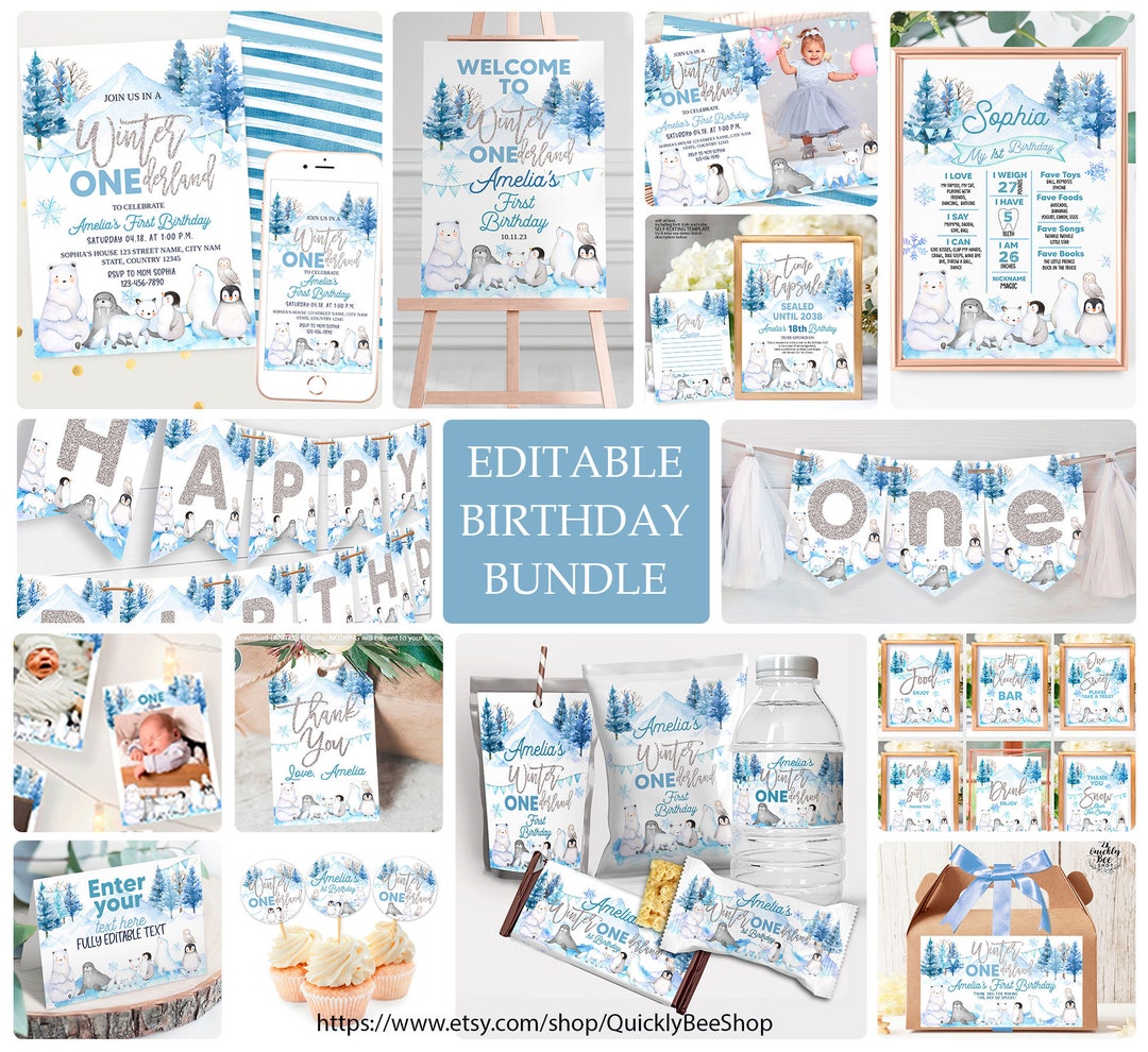 Polar Arctic Animals Birthday Bundle, Winter Onederland Invitation ...