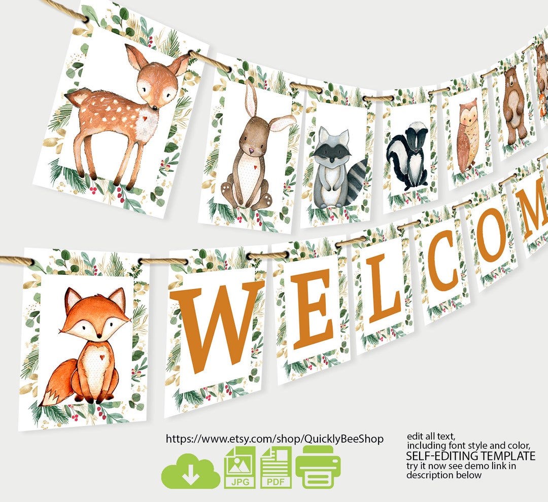 EDITABLE Woodland Baby Shower Banner, Welcome Baby Banner, Woodland ...