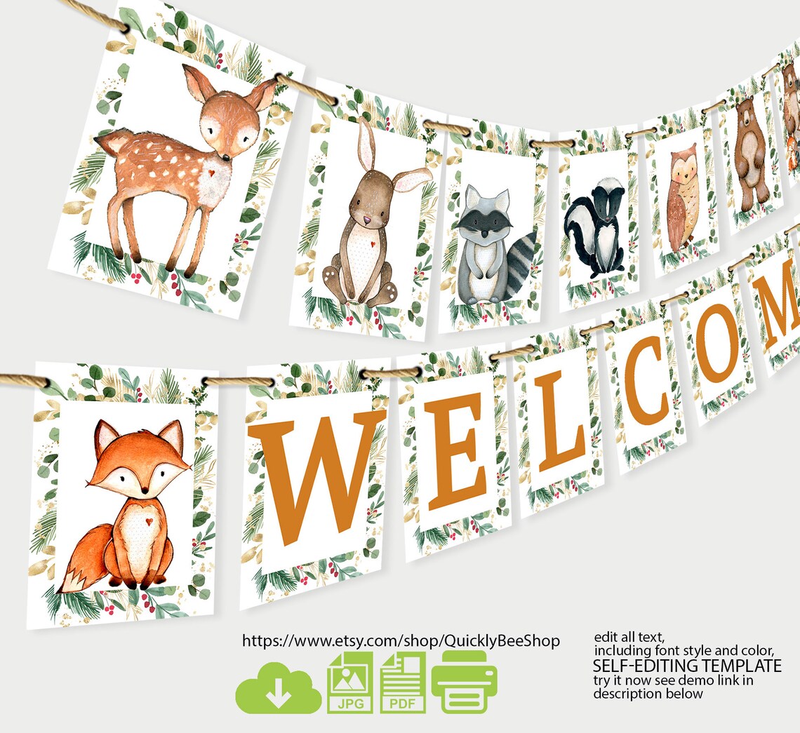 EDITABLE Woodland Baby Shower Banner Welcome Baby Banner - Etsy