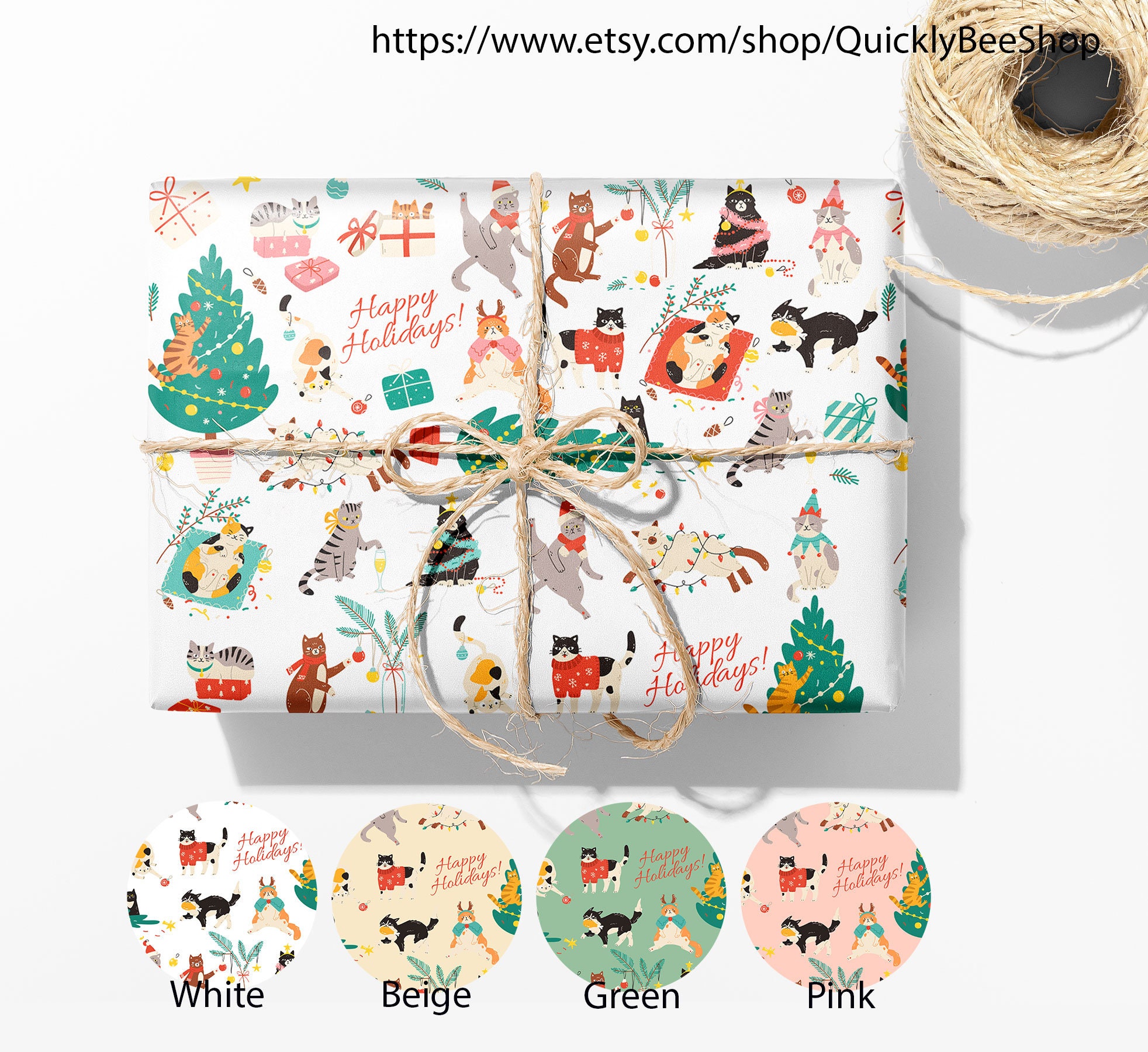 Cat'astrophe Christmas Wrapping Paper, Funny Cats Gift Wrap Papers, Pet ...