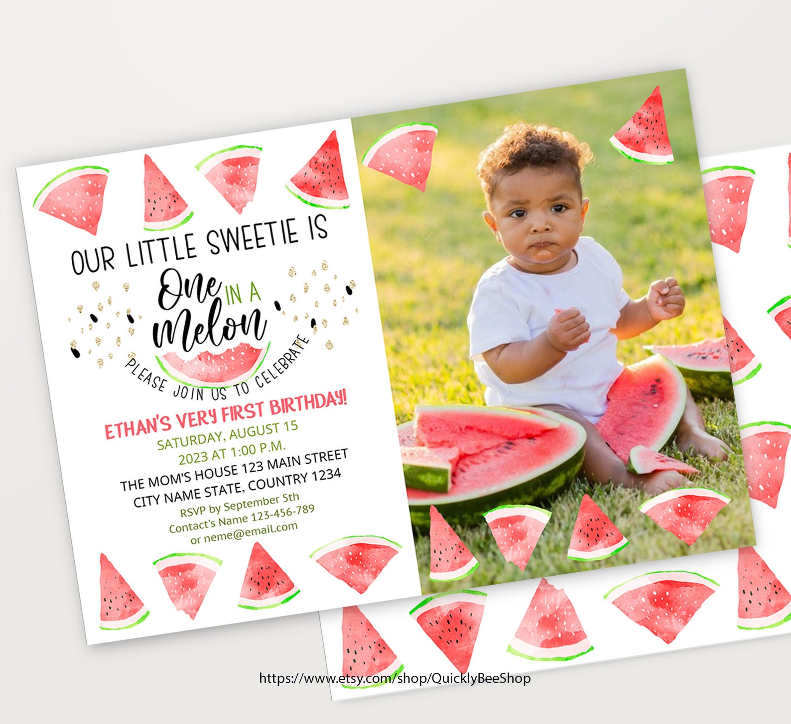 Watermelon Photo Invitation Watermelon Birthday Invitation - Etsy