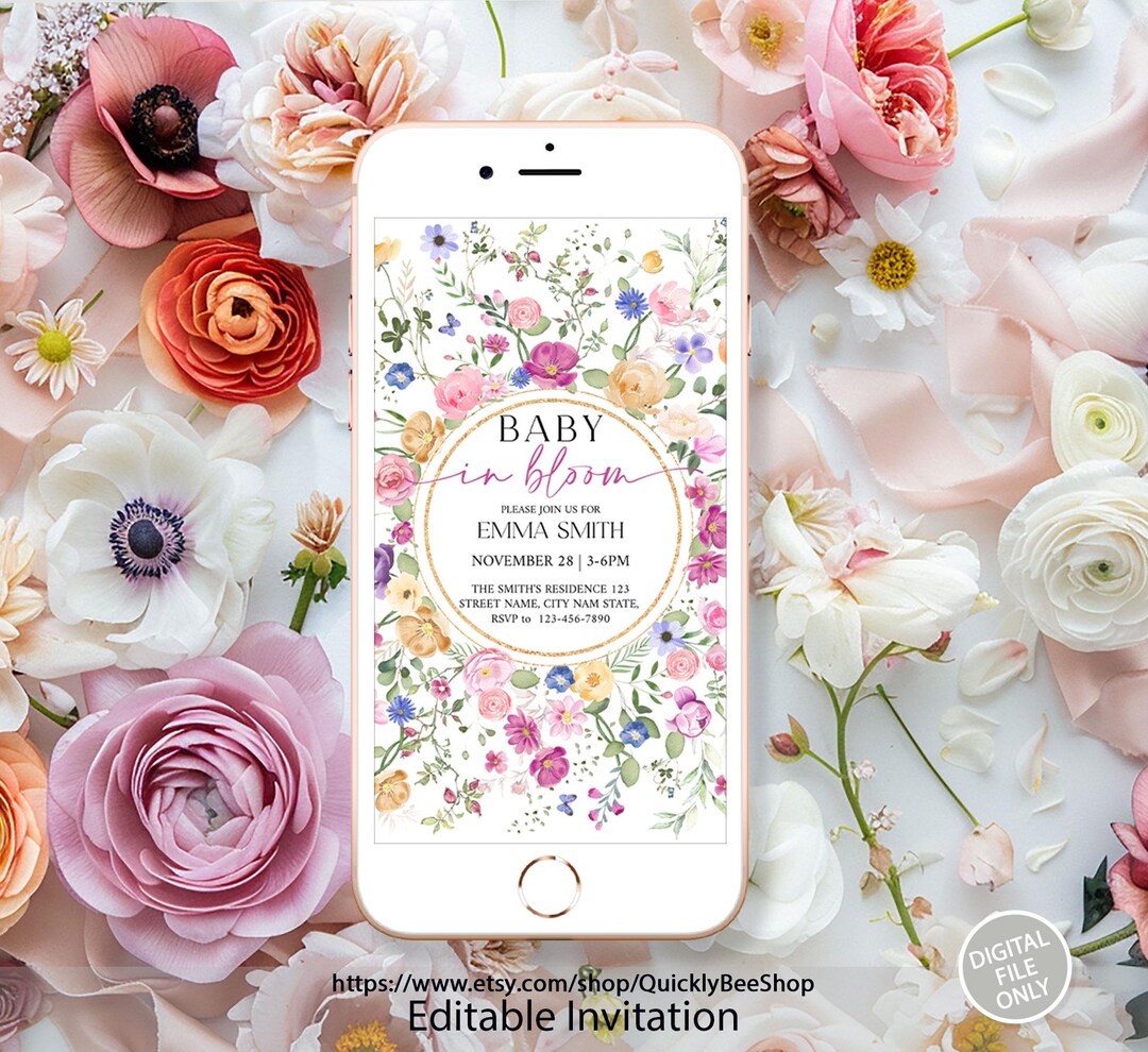DIGITAL Baby Shower Invitation, Baby in Bloom, Electronic Baby Shower ...