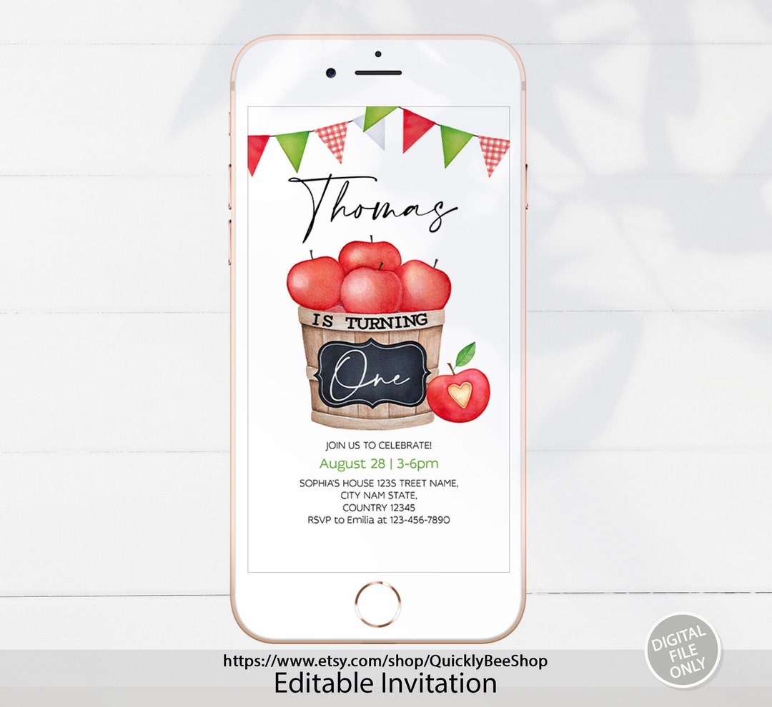 Apple Birthday Phone Invitation, Farm Birthday Party Invite, Apple of ...