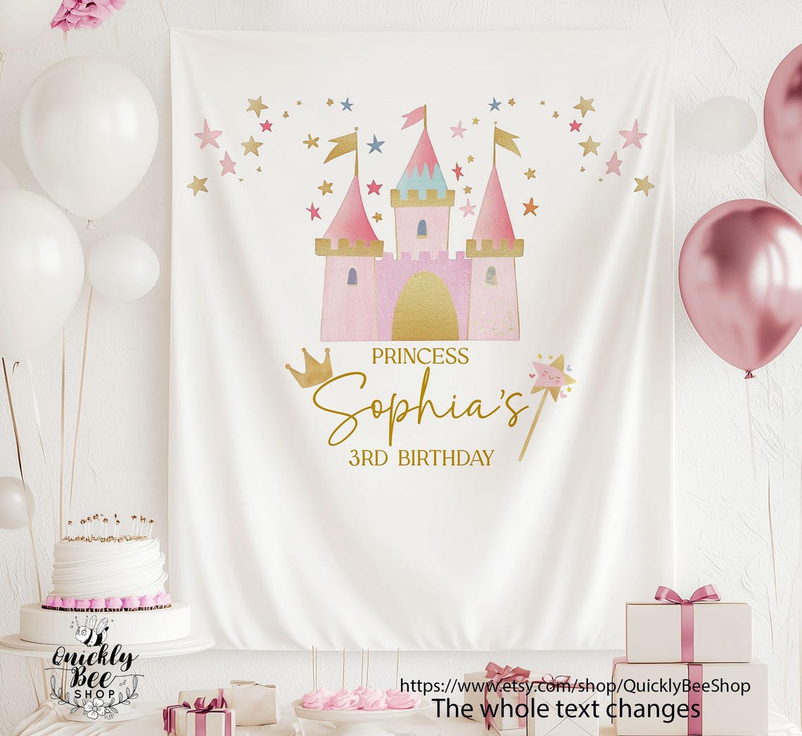 Princess Birthday Backdrop Pink, Girl First Birthday Backdrop, Princess ...