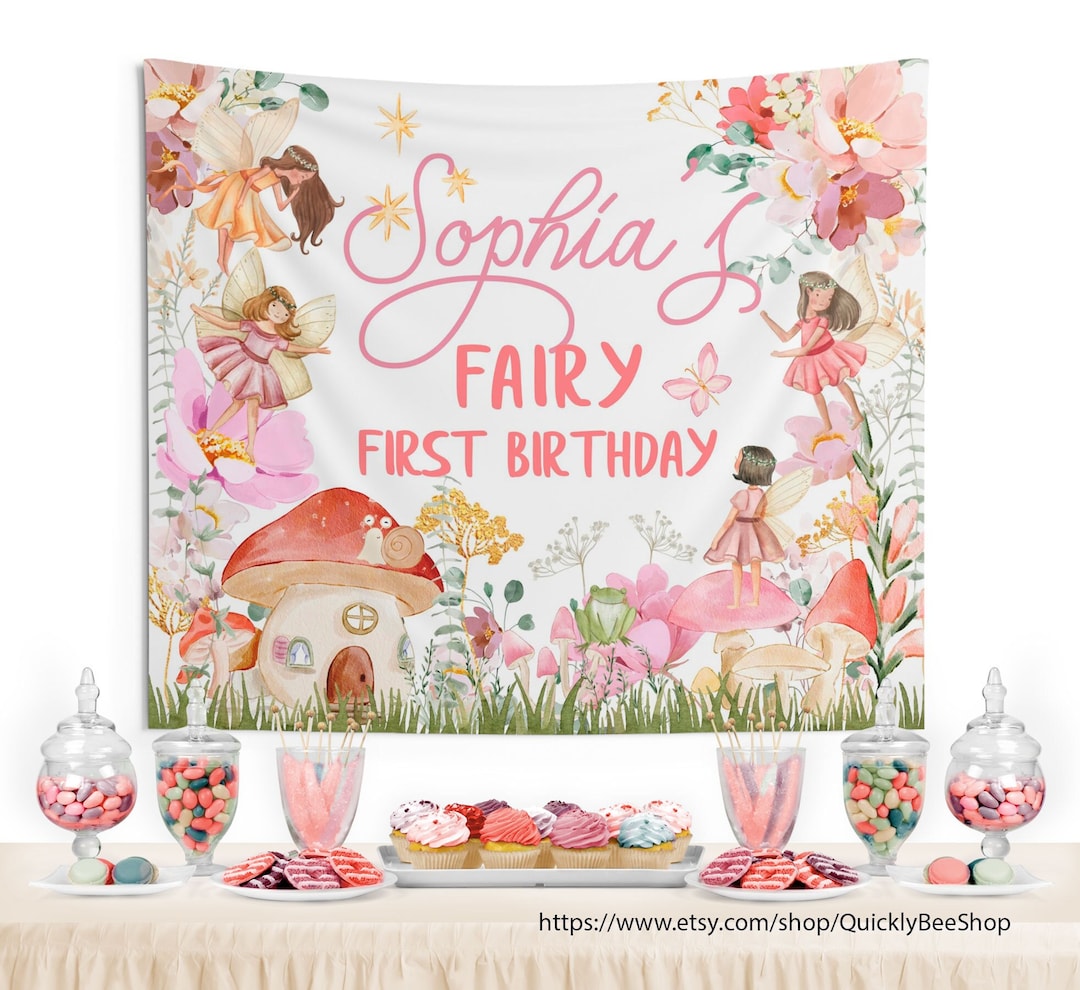 Fairy First Birthday Backdrop, Magical Enchanted Personalized Sign ...