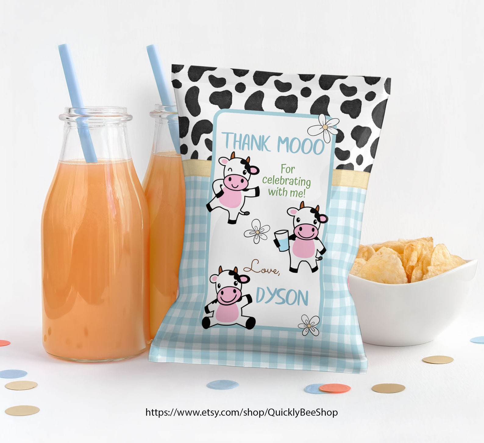 Editable Cow Chip Bags Cow Birthday Party Decorations Girl - Etsy