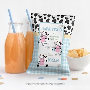 Editable Cow Chip Bags, Cow Birthday Party Decorations, Girl Farm Party ...