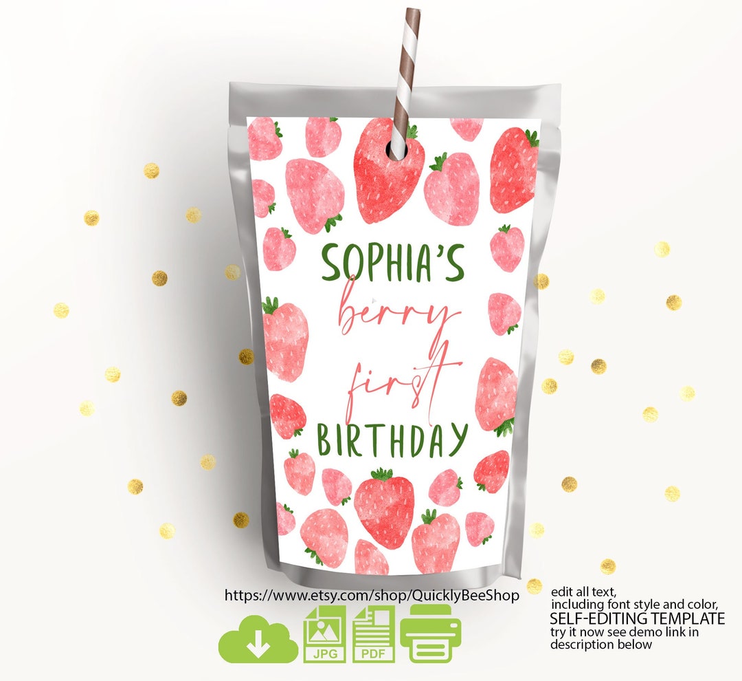 Editable Strawberry Capri Sun Label, Berry Juice Bag Label, Printable ...