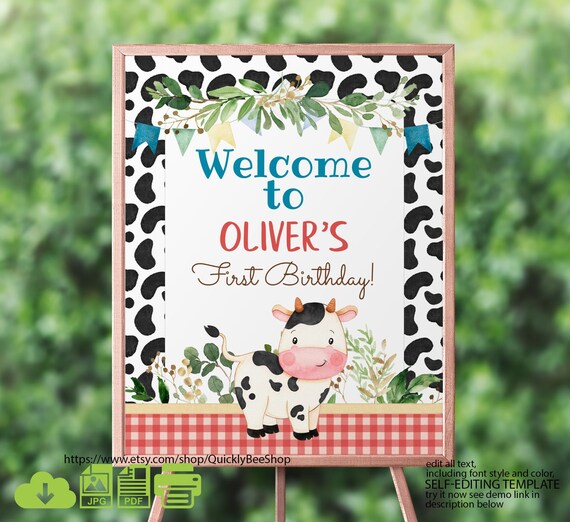 Editable Welcome Sign Cow Farm Animals Sign Boy Girl Barnyard - Etsy