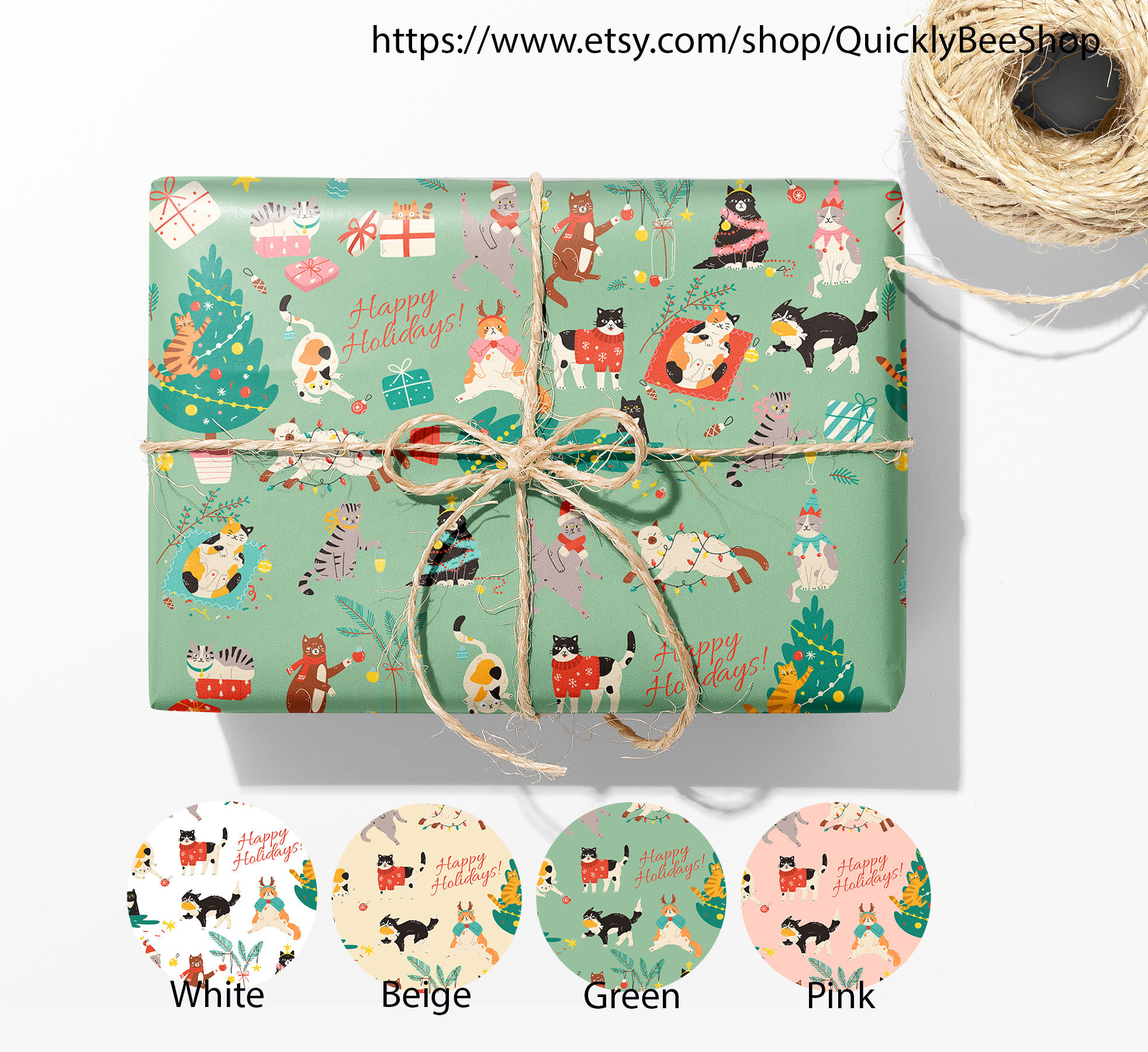 Cat'astrophe Christmas Wrapping Paper, Funny Cats Gift Wrap Papers, Pet ...
