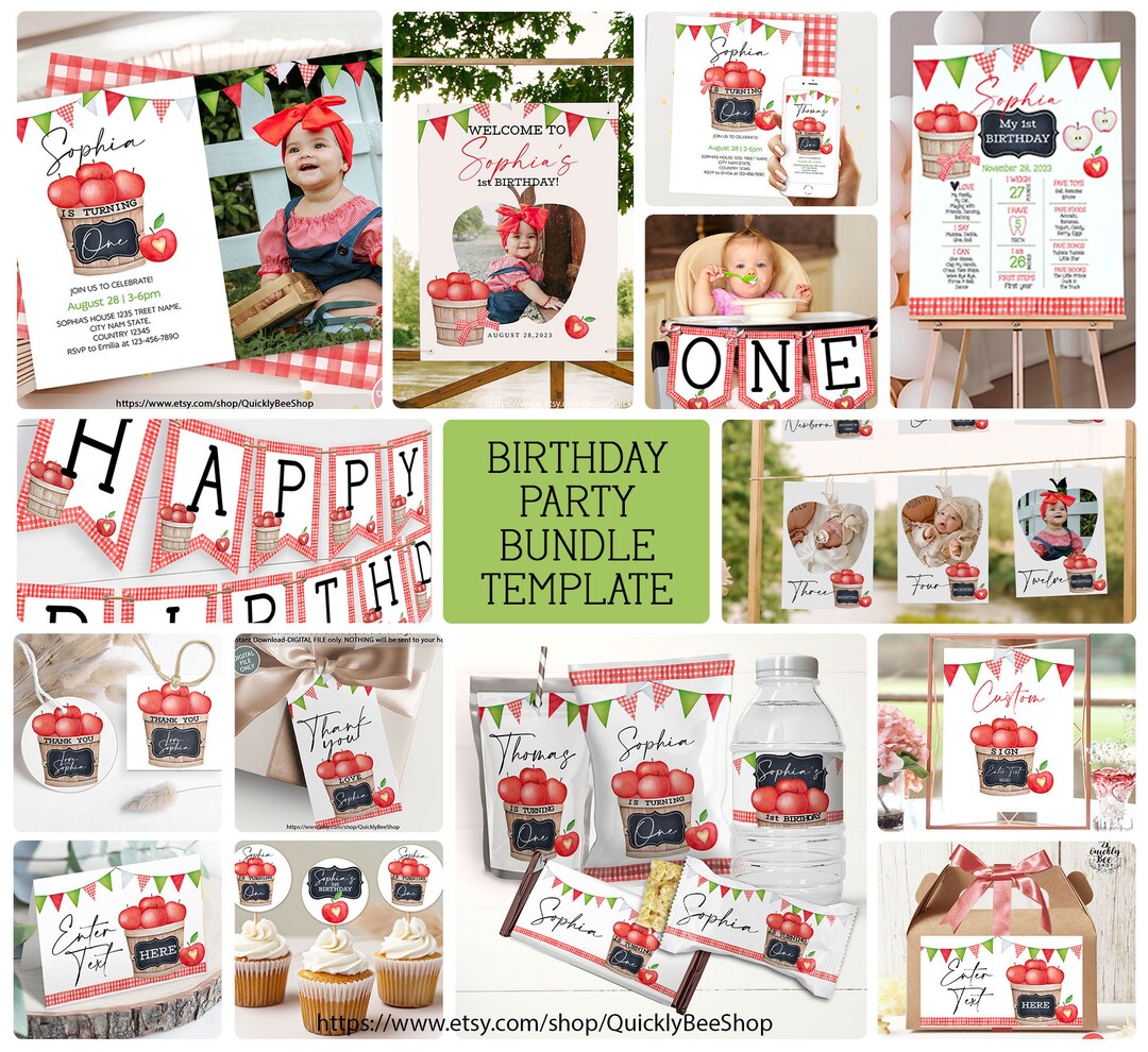Apple Birthday Party Bundle Template Decor, Fall Birthday Party ...