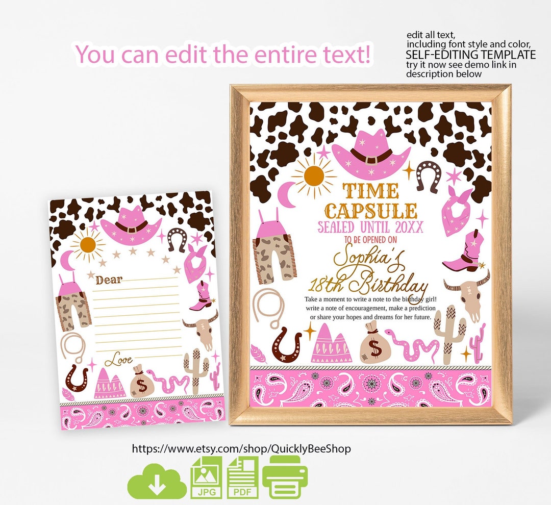 My First Rodeo TIME CAPSULE First Birthday Sign & Card, Editable ...